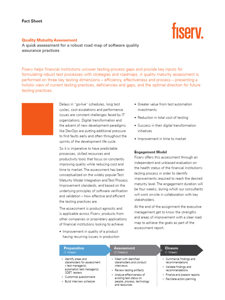 Quality Maturity Assessment Fact Sheet | PDF | Quality Assurance | Automation