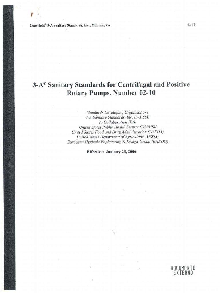 3A Sanitary Standards For Centrifugal and Positive Rotary Pumps 02-10 | PDF