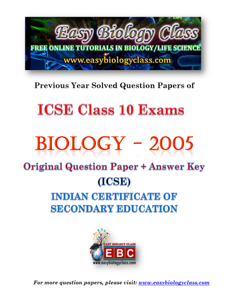 ICSE Class 10 Question Paper Biology 2005 | PDF | Language Arts ...