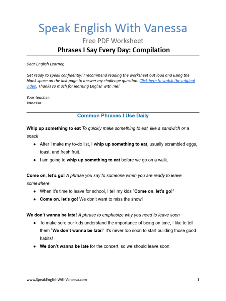 Daily English Phrases Worksheet | PDF