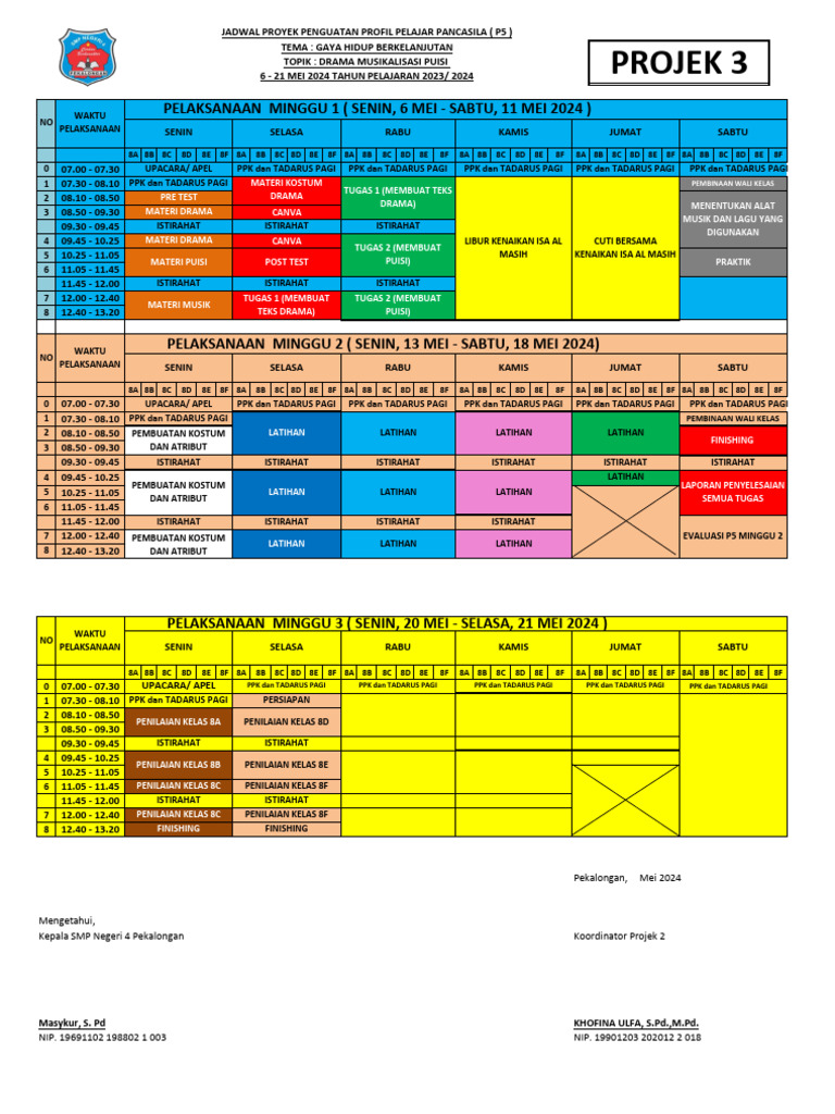 Jadwal P5 Projek3 TP.23 24 | PDF