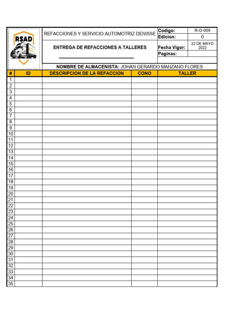 5.-Formato en Bco. Entrega de Refacciones RSAD | PDF