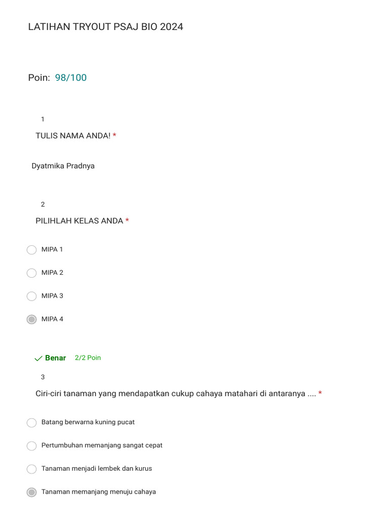 Latihan Tryout Psaj Bio 2024 | PDF | Griya & Taman | Kesehatan Holistik