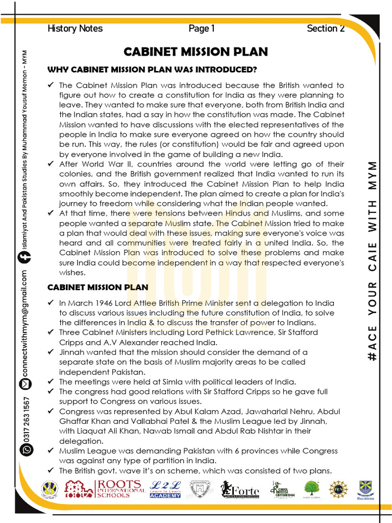 Cabinet Mission Plan Notes and Solved Past Papers 2023-24 | PDF ...