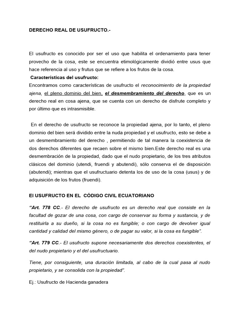 Derecho Real de Usufructo. | PDF | Propiedad | Ley de hipotecas