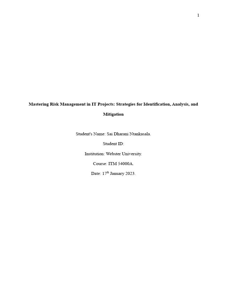 ,mastering Risk Management in IT Projects Strategies For Identification ...