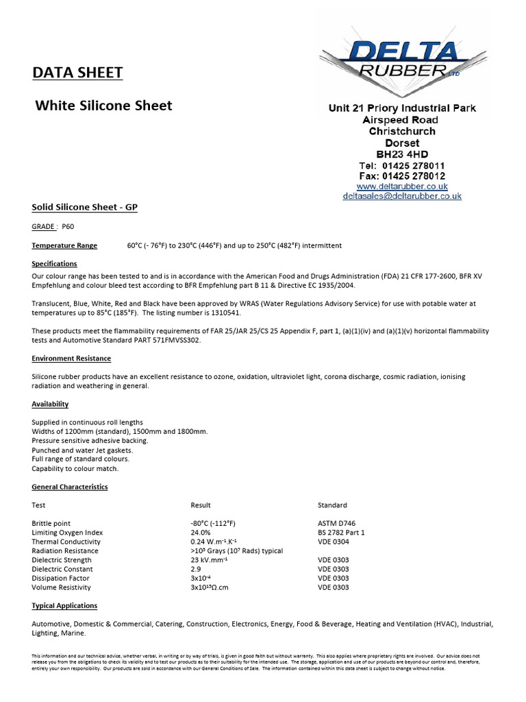 Silicone Rubber Technical Specifications | PDF | Silicone | Materials