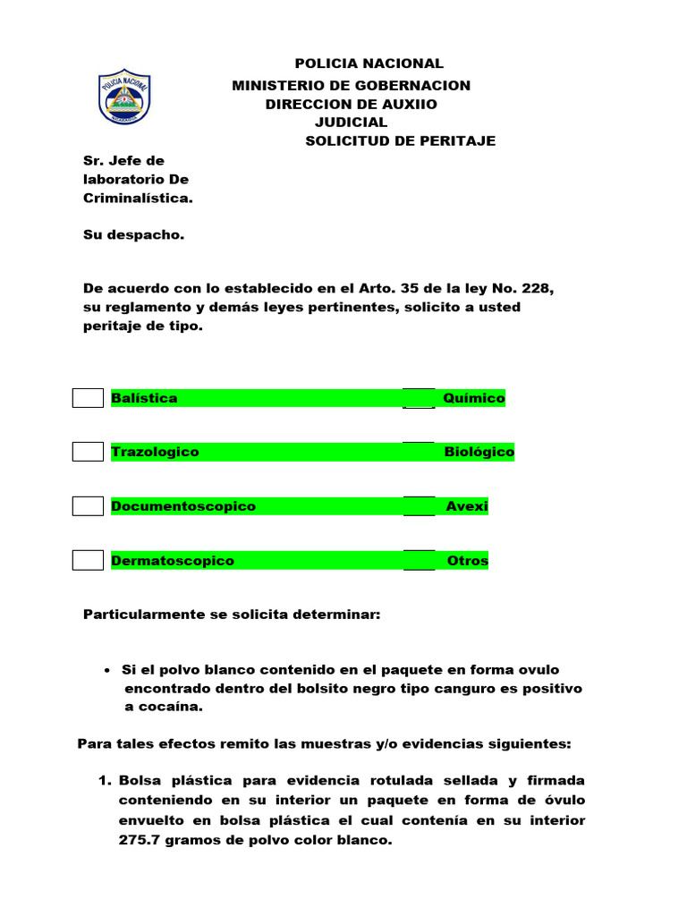 Acta de Solicitud de Peritaje | PDF | Crímenes | Crimen y violencia