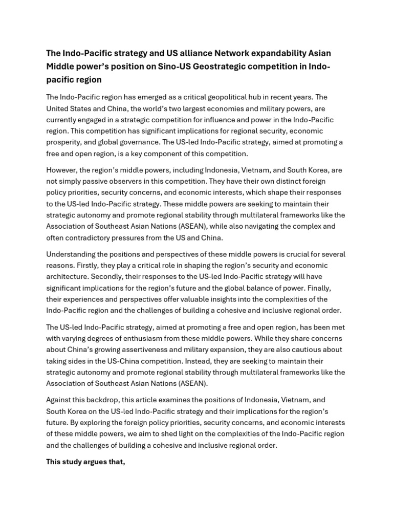 The Indo-Pacific Strategy and US Alliance Network Expandability Asian ...