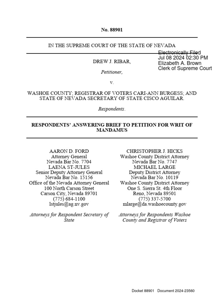 Ribar's Mandamus Petition in Nevada Court | PDF | Mandamus | Legal ...