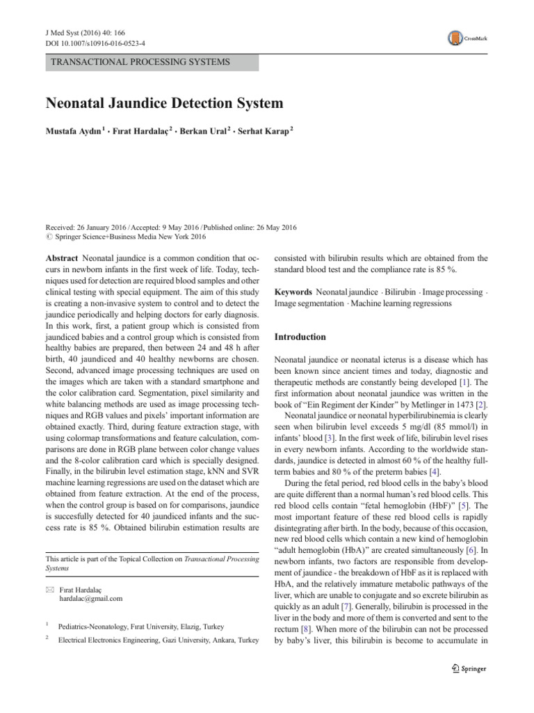Neonatal Jaundice Detection System | PDF | Image Segmentation | Sensitivity And Specificity