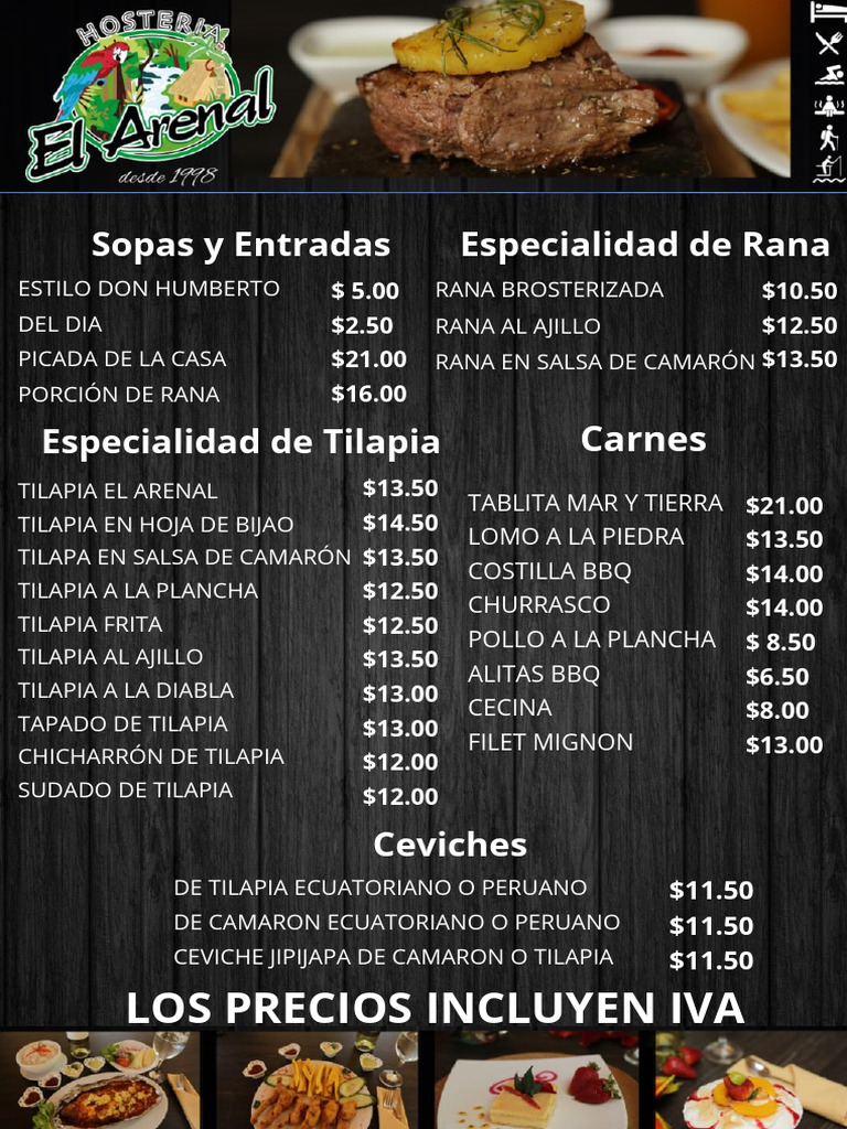 Menú El Arenal 2024 Oficial | PDF | Preparación de comida y bebida ...