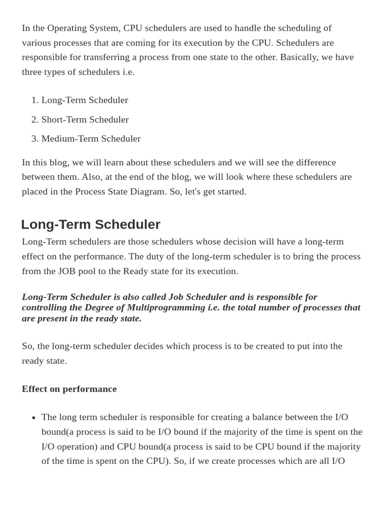 What Is Long-Term, Short-Term, and Medium-Term Scheduler | PDF ...