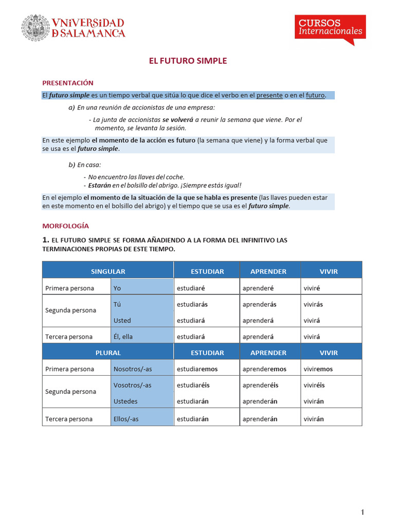 Futuro y Condicional | PDF | Verbo | Unidades Semánticas