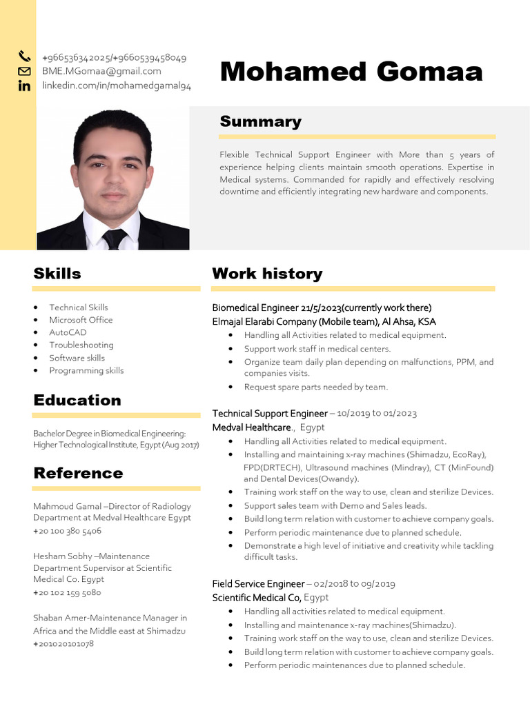 CV-Mohamed Gamal | PDF | Medical Device | Technical Support