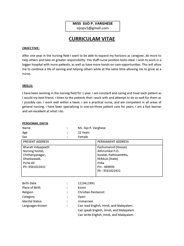 CV 2 | PDF | Nursing | Hospital