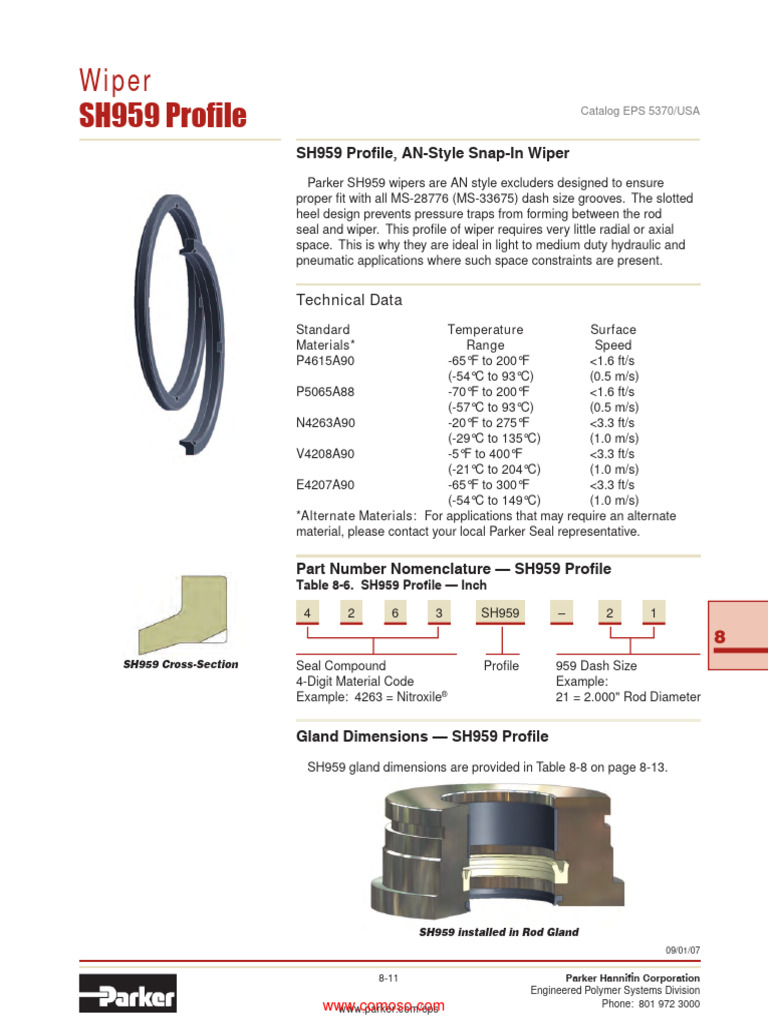 Parker Comoso WiperSH959SX959Profile | PDF | Mechanical Engineering ...