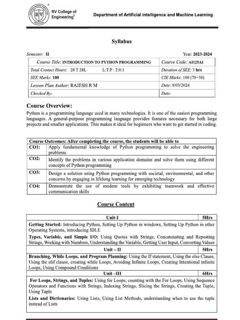 Pyton Syllabi | PDF