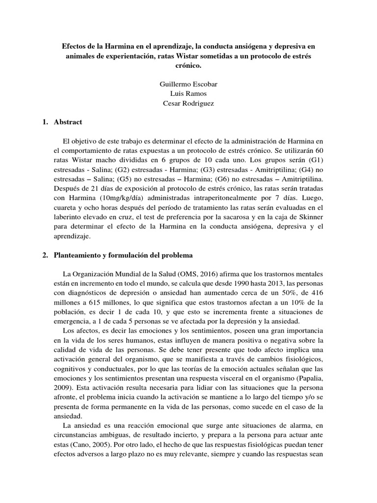 Efectos de La Harmina en El Aprendizaje, La Conducta Ansiógena y ...