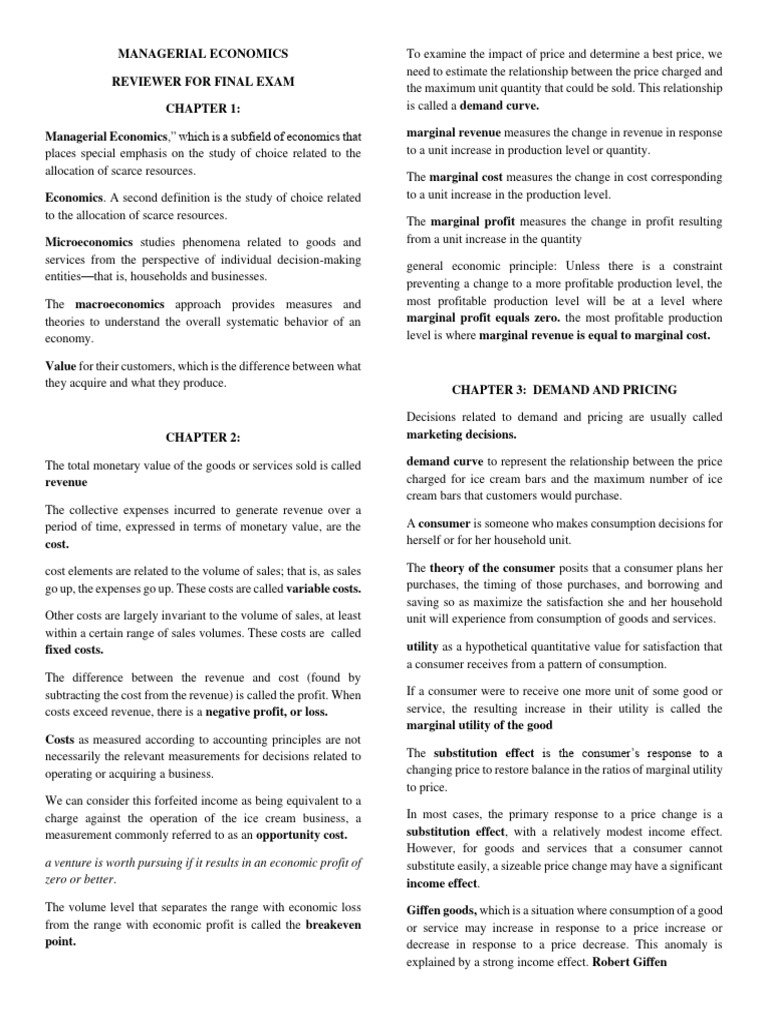 Managerial Economics Final Exam Guide | PDF | Supply And Demand | Supply (Economics)