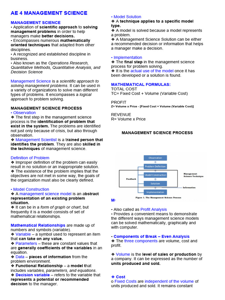 Management Science REVIEWER | Download Free PDF | Mathematical Optimization | Variable (Mathematics)
