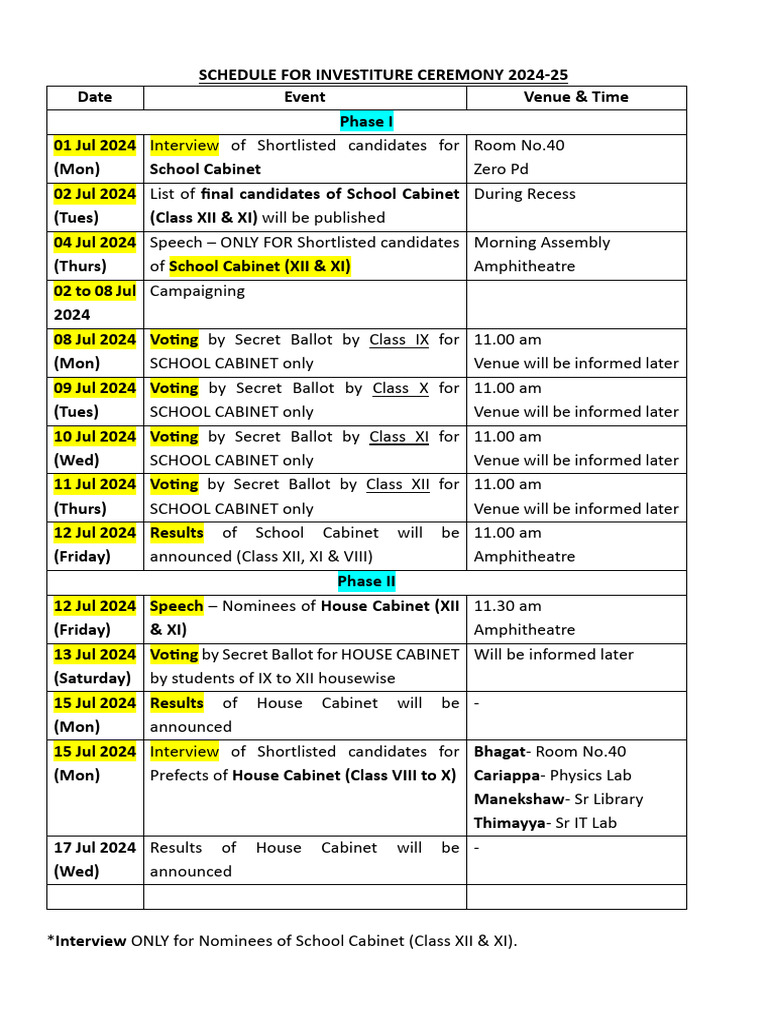Schedule for Investiture Ceremony List III | Download Free PDF ...
