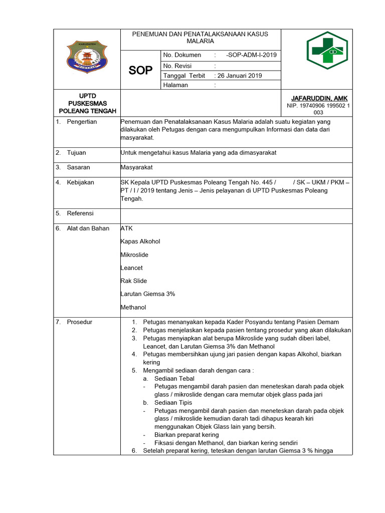 SOP kegiatan MALARIA | PDF