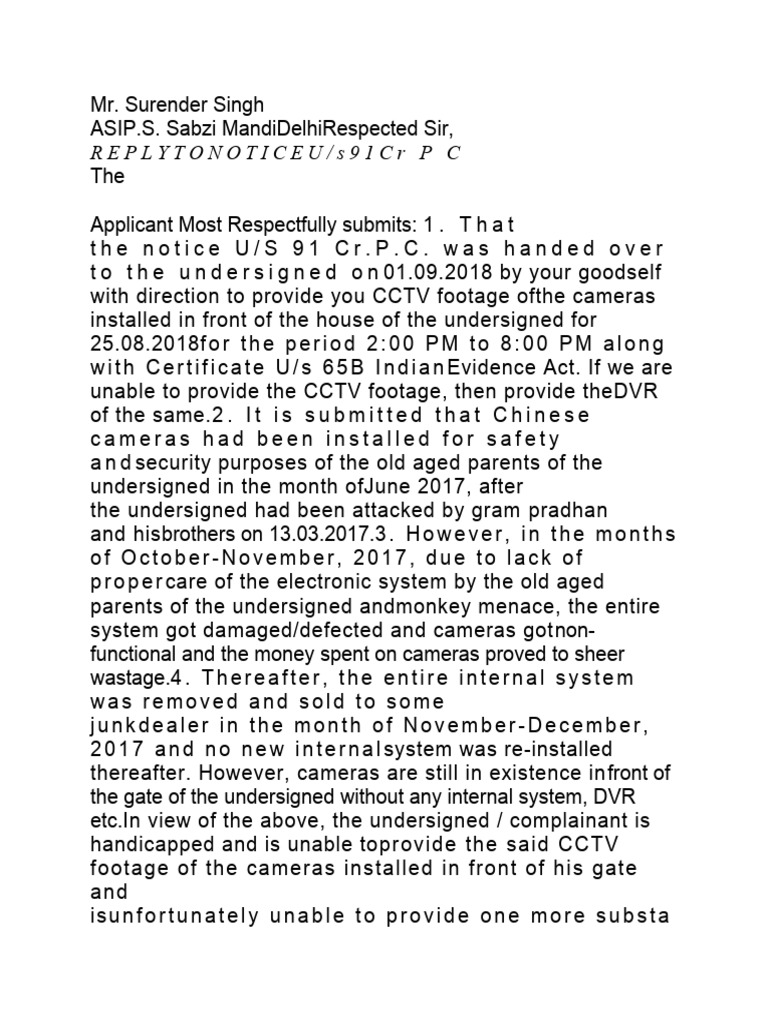 91 CRPC Reply Format | PDF