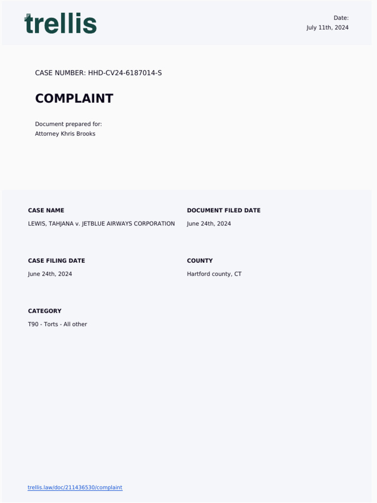 T90 Menu: Lewis v. JetBlue Complaint | PDF