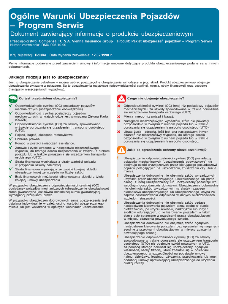 Karta Produktu Benefia Od 01.06.2023 | PDF