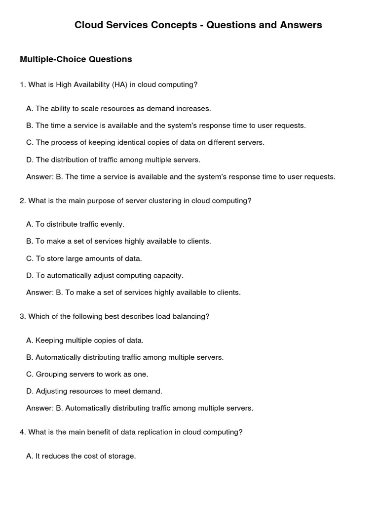 Cloud_Services_Concepts_Questions_and_Answers | Download Free PDF | Cloud Computing | Scalability