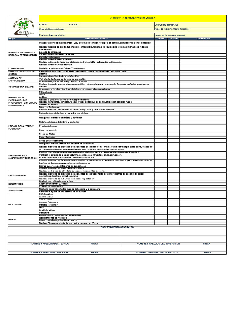 Check List Entrega Recepción de Vehiculo (1) | Descargar gratis PDF ...