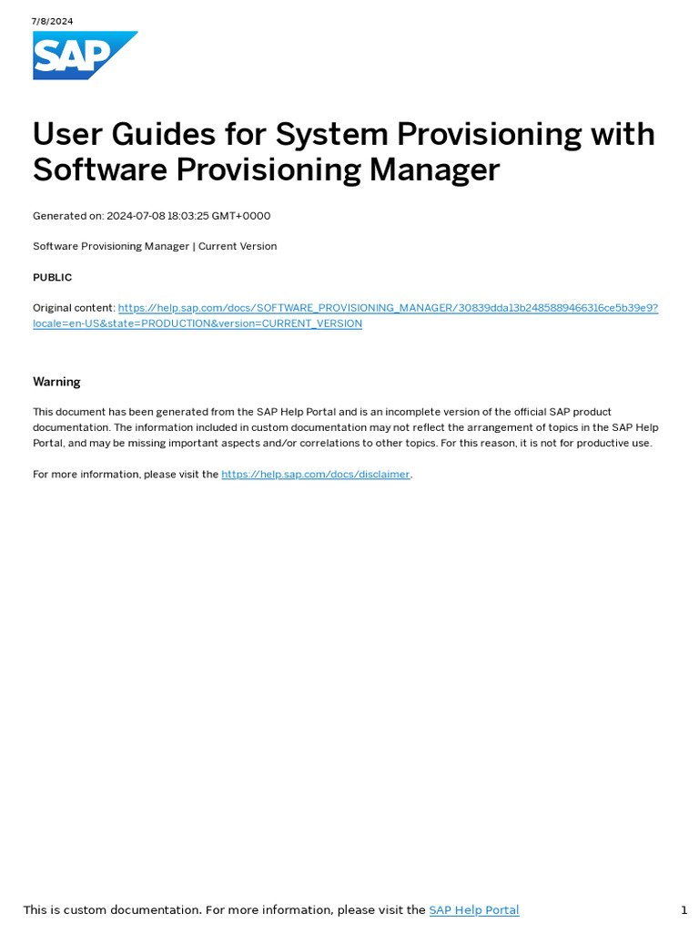 User Guides For System Provisioning With Software Provisioning Manager - 1 | PDF | Ibm Db2 ...