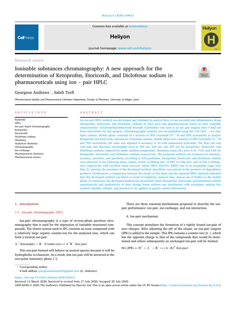 Ionisable Substances Chromatography A New Approach For The | PDF | High ...