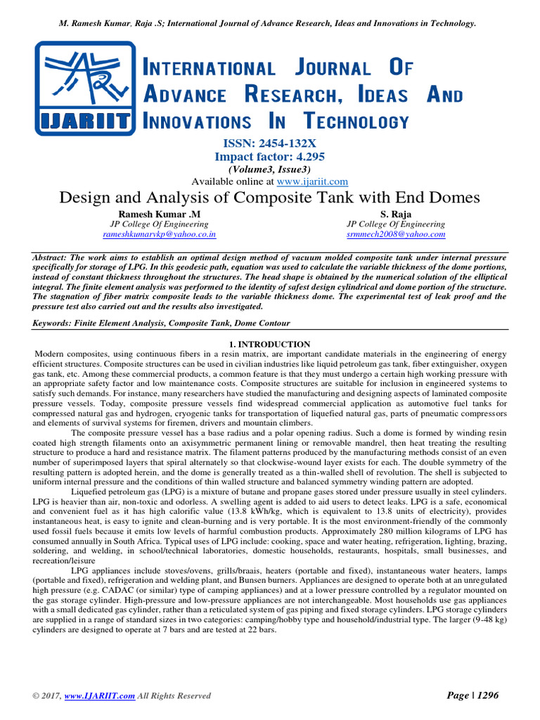 Design and Analysis of Composite Tank With End Domes | PDF | Composite ...