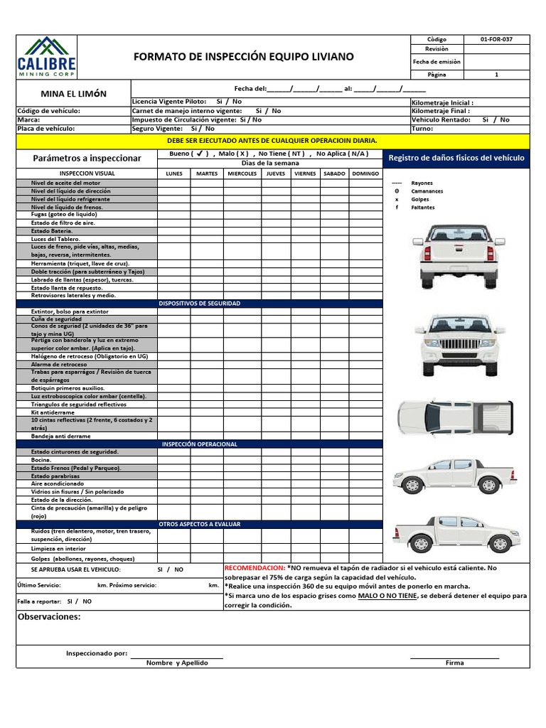 Formulario De Inspección Del Vehículo