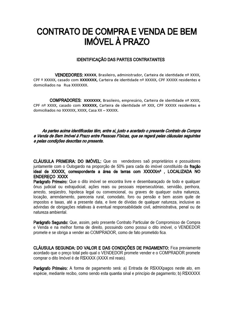 MODELO Contrato de Compra e Venda | PDF | Nota promissória comercial ...
