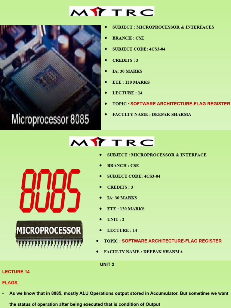 Lecture 14-Software Architecture - Flag Register | PDF | Computer Science | Central Processing Unit