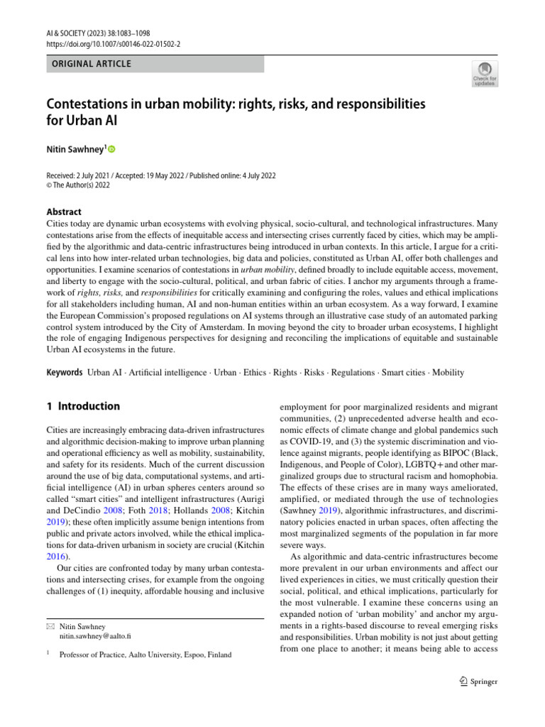 Contestations in Urban Mobility Rights Risks and Responsibilities For ...