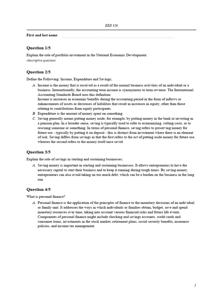 EED 326 - Questions | PDF | Saving | Income