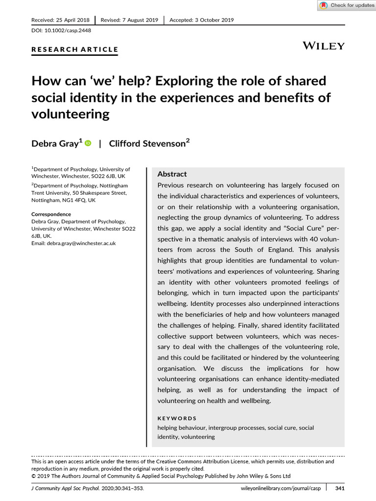 6 Exploring The Role of Shared Social Identity in The Experiences and ...