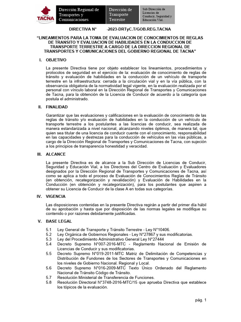 Lineamientos para Evaluación de Licencias de Conducir | PDF | Licencia de conducir ...