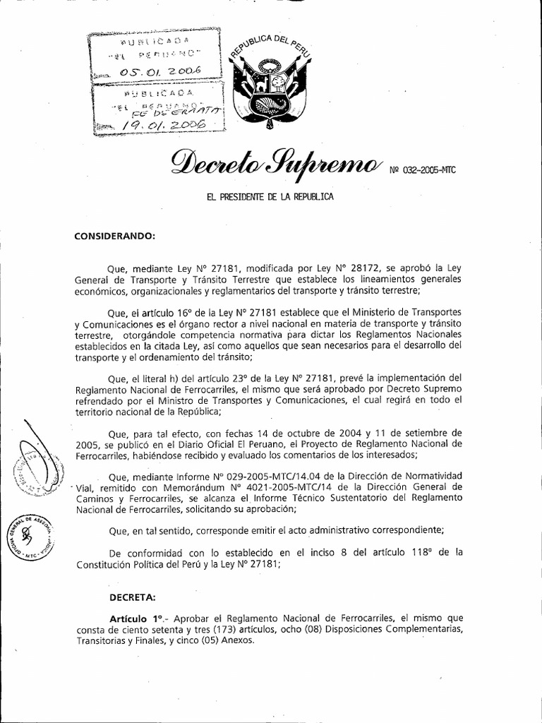 Decreto Supremo #032-2005-MTC | PDF
