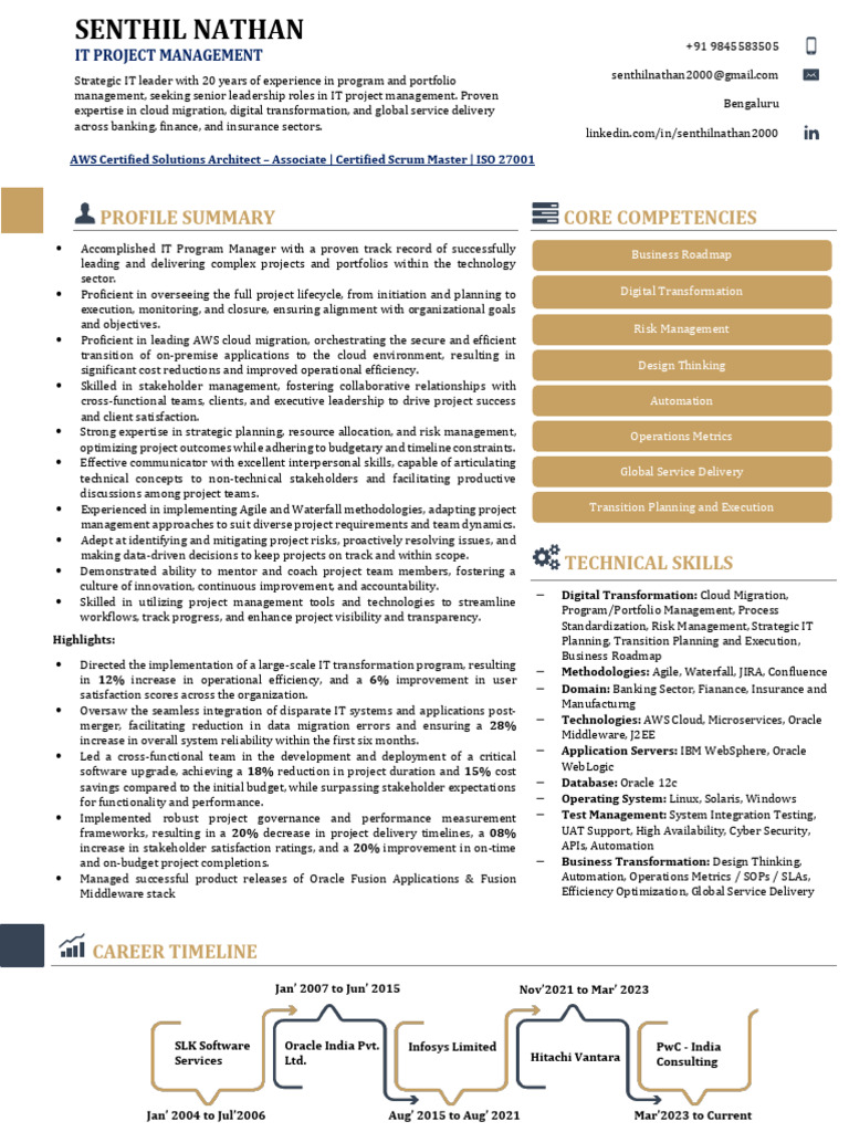 Sent Hil Nathan Resume | Download Free PDF | Project Management | Cloud ...