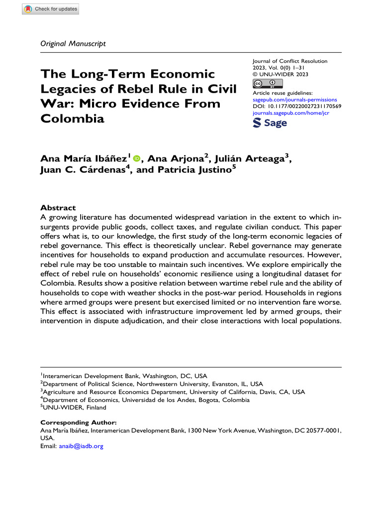 Ibanez Et Al 2023 The Long Term Economic Legacies of Rebel Rule in ...