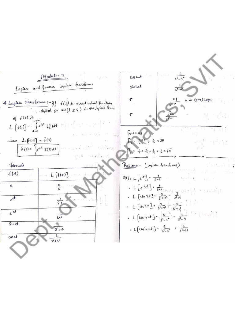 Module 3 - Laplace Transforms Notes | PDF