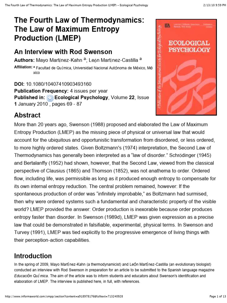 The - 4th - Law - of - Thermodynamics - Interview With Rod Swenson ...