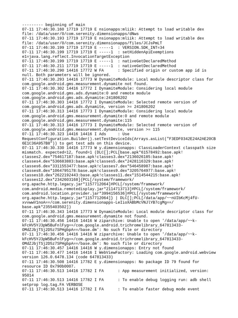 Com - Serenity.dimensionapps Logcat | PDF | Android (Operating System) | Operating System Technology