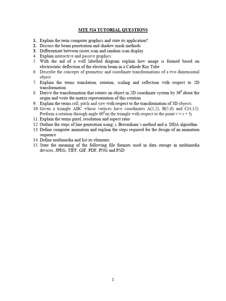 Mte524 Tutorial Questions 2023 | PDF