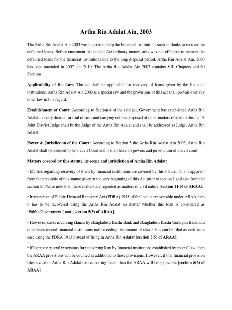 Artha Rin Adalat Ain | PDF | Lawsuit | Mortgage Law